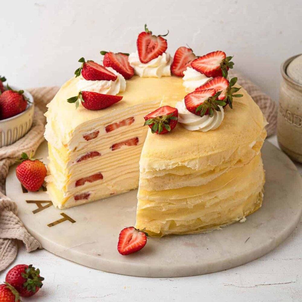 Strawberry Mille Crepe Cake New Recipe | Catherine Zhang