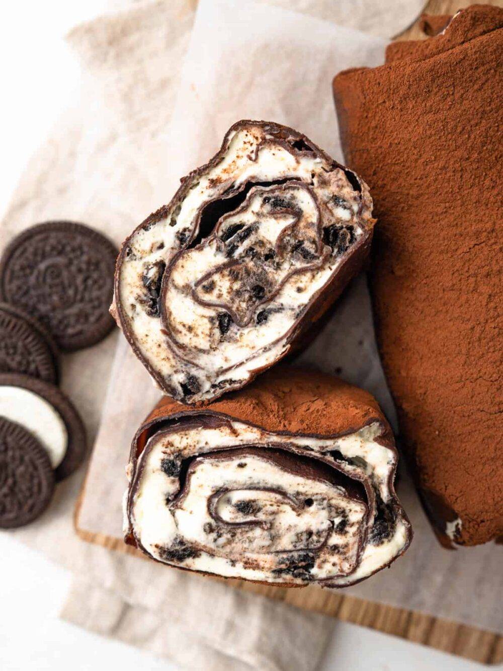 Chocolate Crepe Roll with Cream & Oreos Catherine Zhang